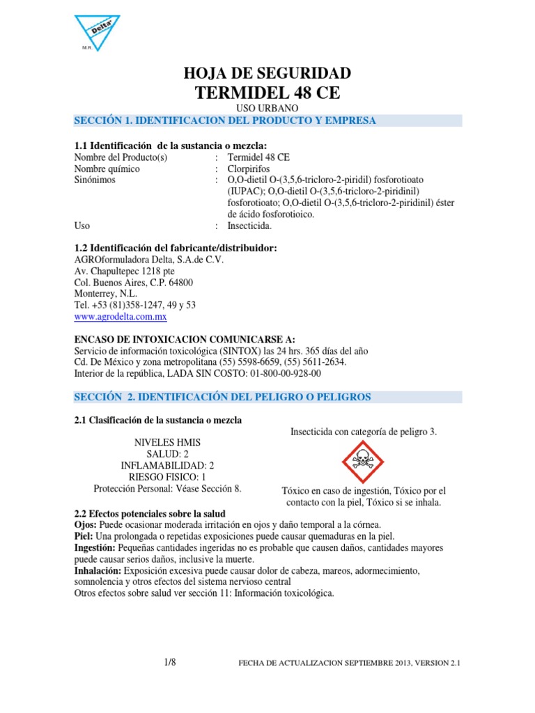 Hoja de Seguridad Termidel 48 Ce Uso Urbano Sección 1. Identificacion ...