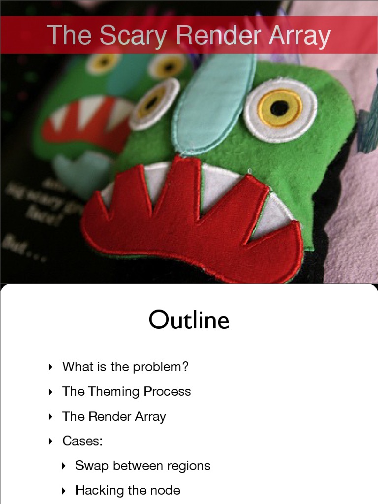 The Scary Render Array | PDF | Drupal | Array Data Structure The Scary Render Array | PDF | Drupal | Array Data Structure