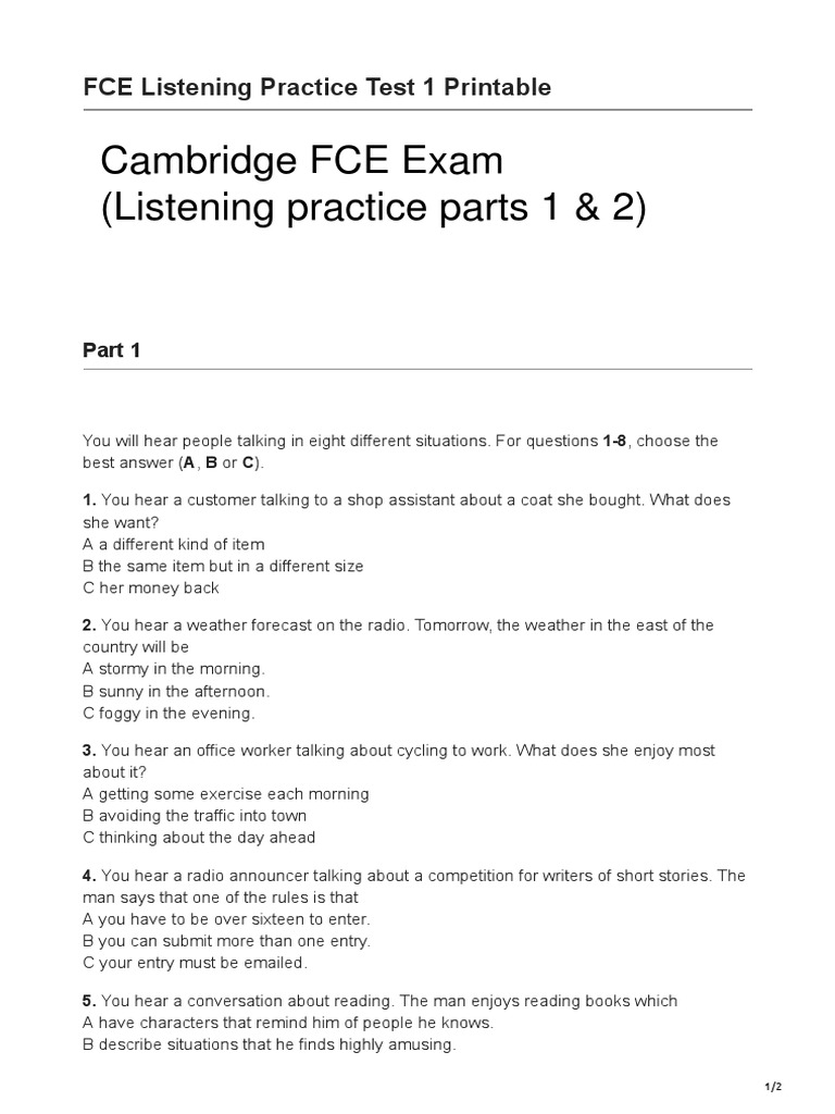 FCE Exam Parts 1 & 2 | PDF