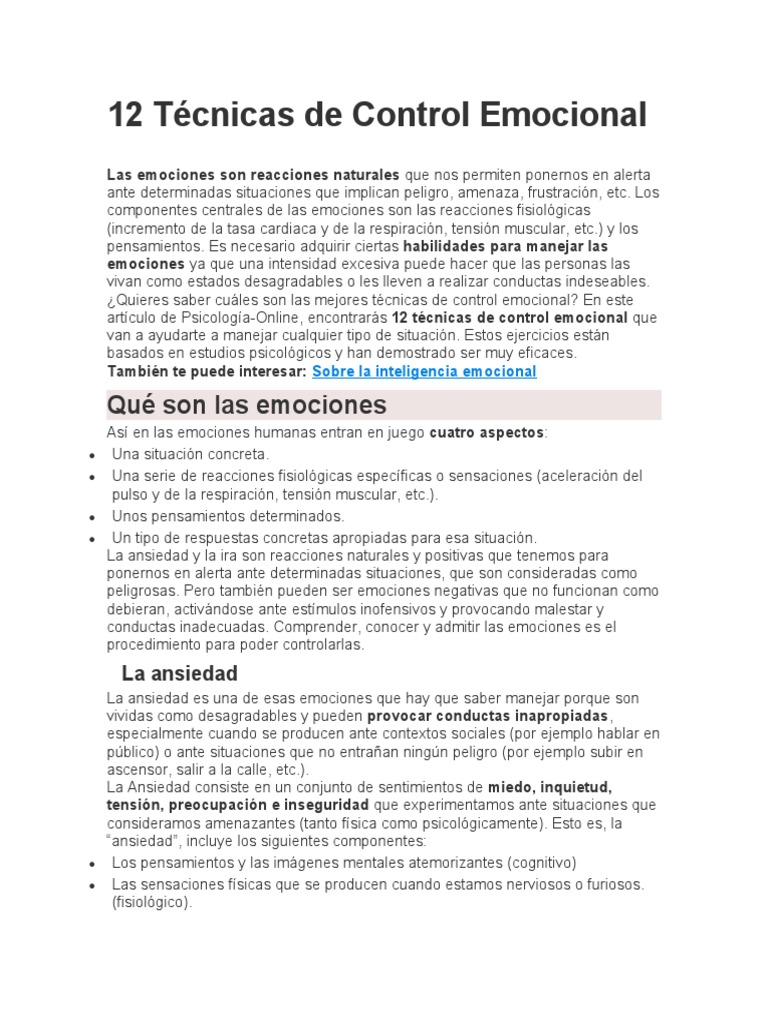 12 Técnicas de Control Emocional | PDF | Las emociones | Ira