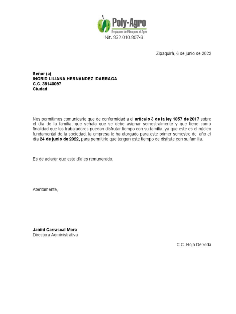 Carta Dia de La Familia Ingrid | PDF