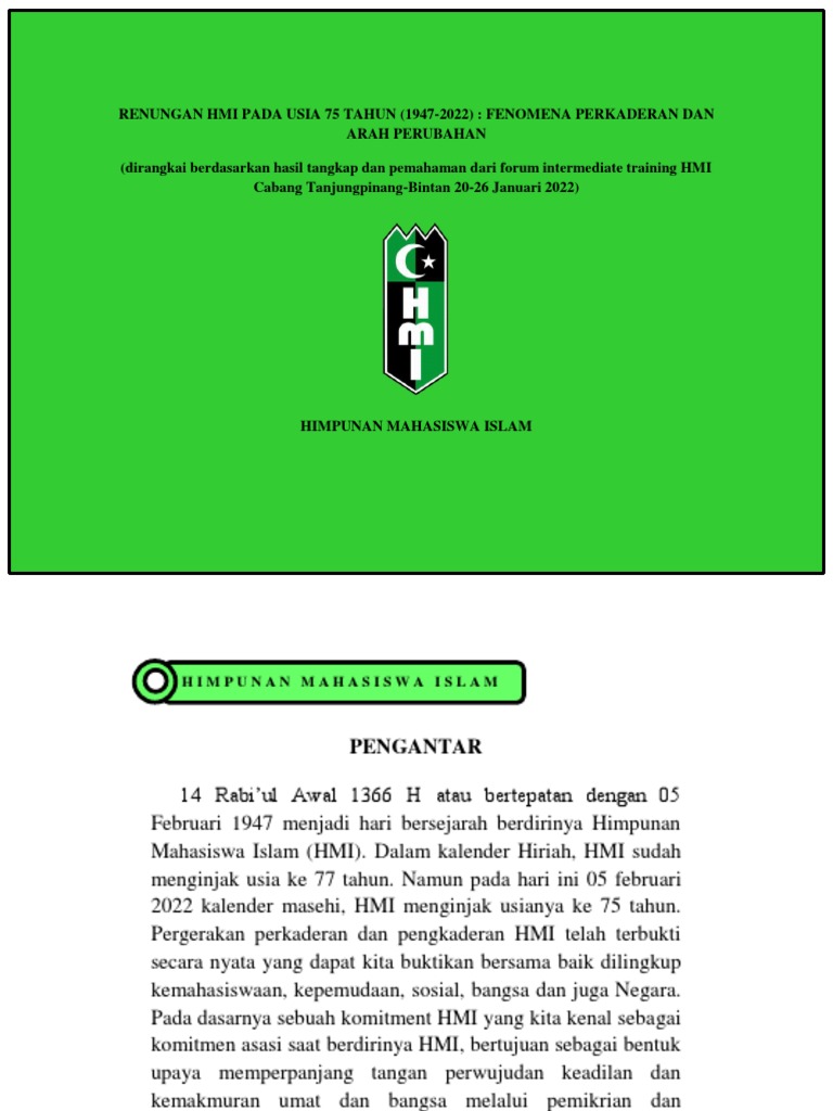 "Kritik Dan Evalausi HMI Di Usia Ke 75 Tahun" Oleh Edi Putra | PDF