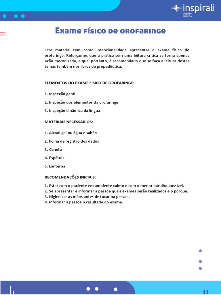 Exame Físico de Orofarínge: Guia Completo | PDF