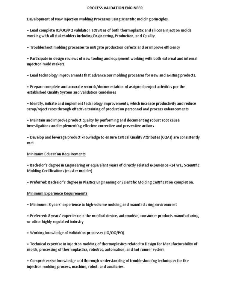 Process Validation Engineer | PDF | Verification And Validation ...