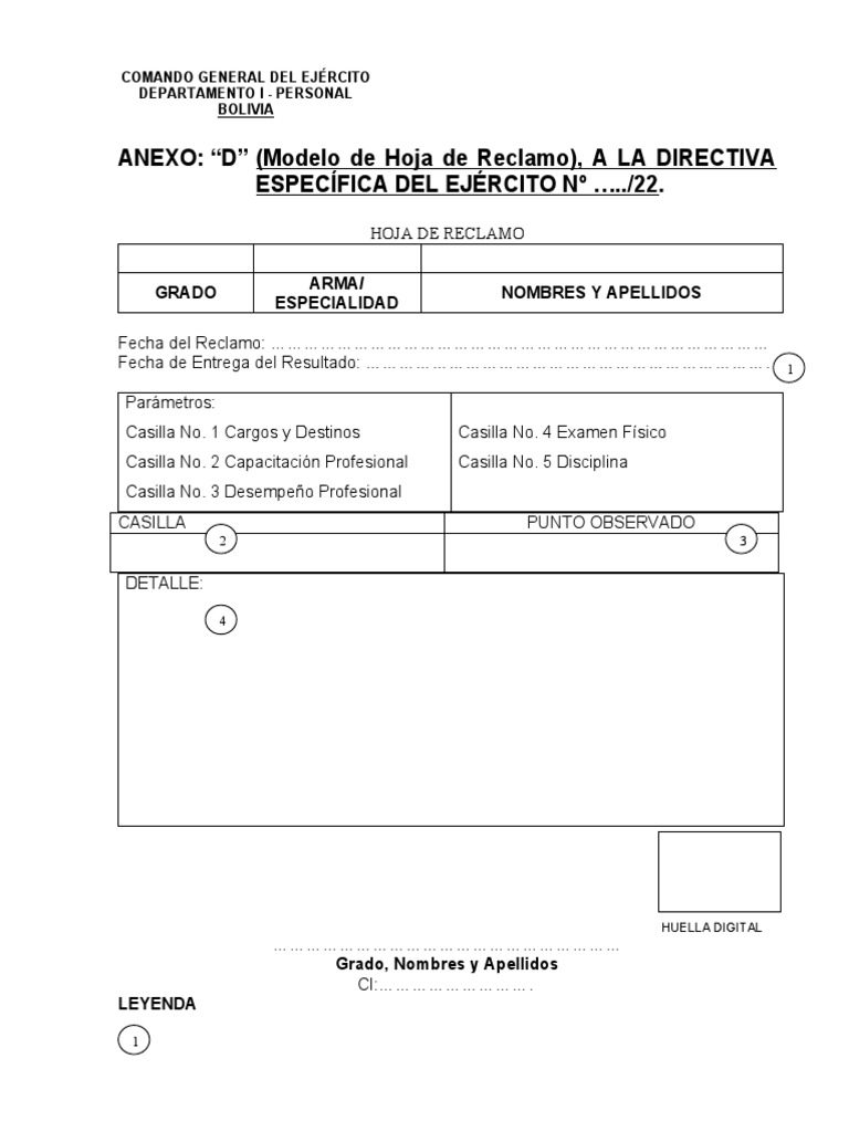 07 MODELO HOJA DE RECLAMO | PDF