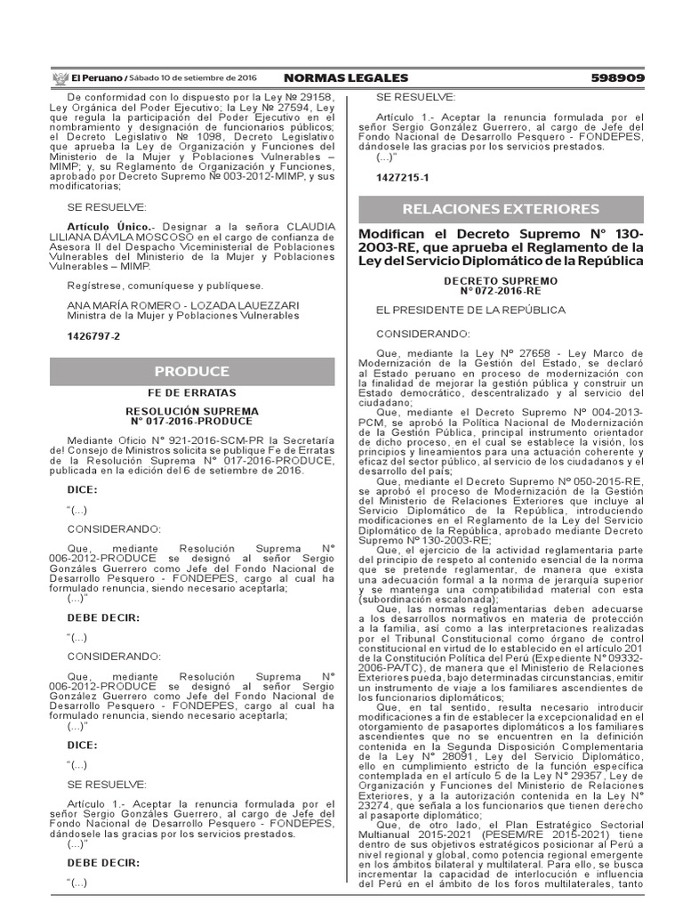 DS N°011 - Decreto Supremo Que Modifica El Reglamento de La Ley #28359, Ley de Situación Militar ...