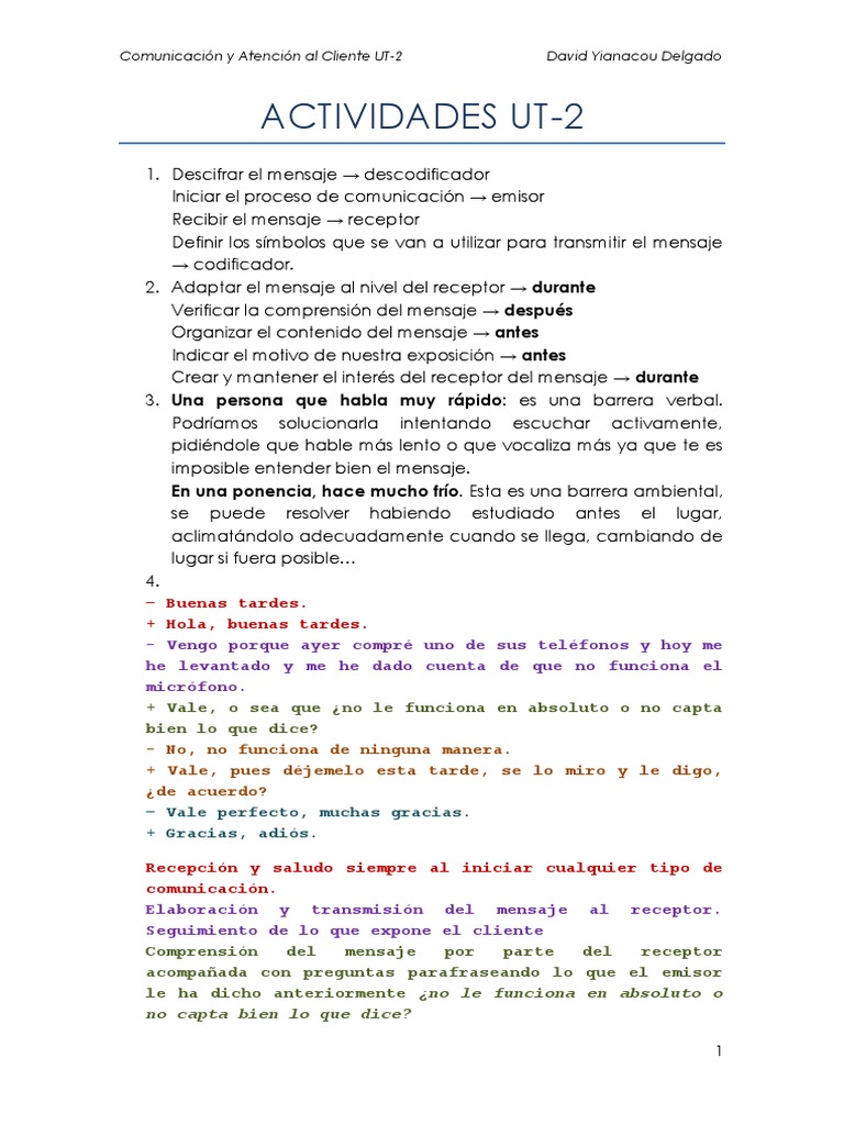 Actividades Ut-2 David Yianacou | PDF | Comunicación | Cognición