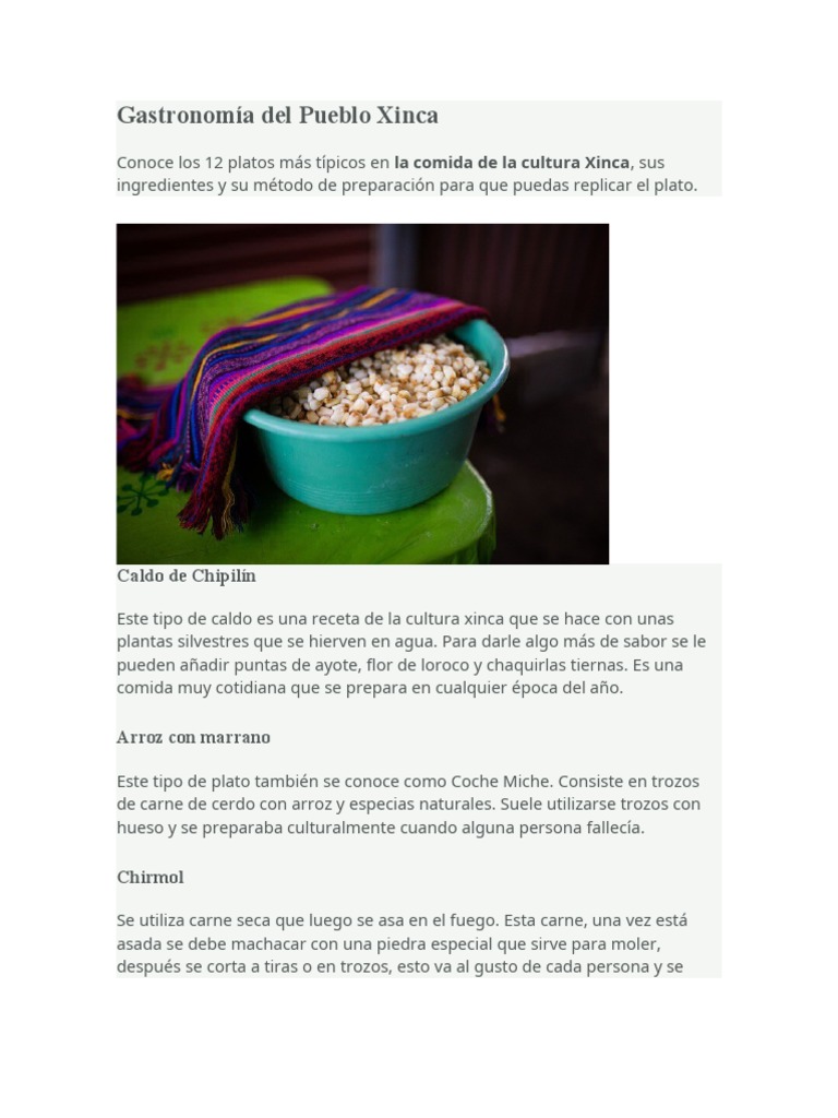 Platos Típicos de la Gastronomía Xinca | PDF | Cocina occidental ...