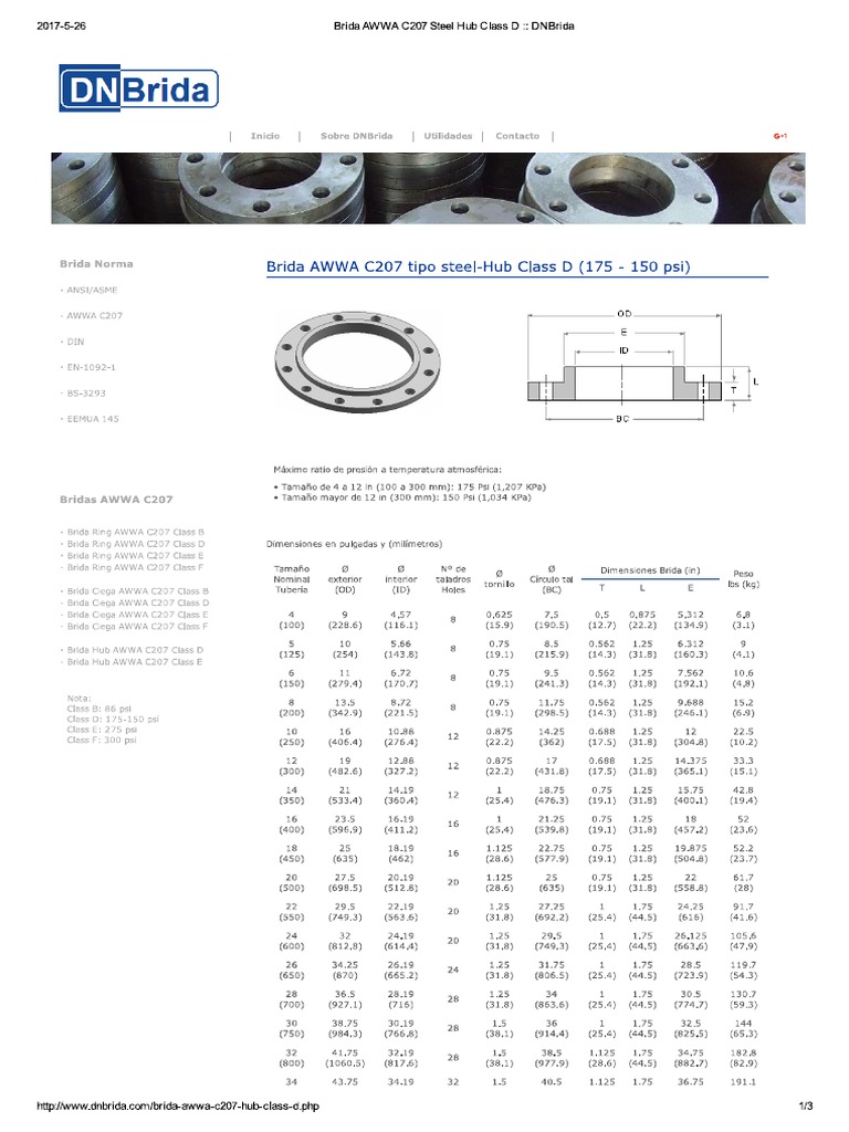 Brida Awwa c207 Clase d | PDF