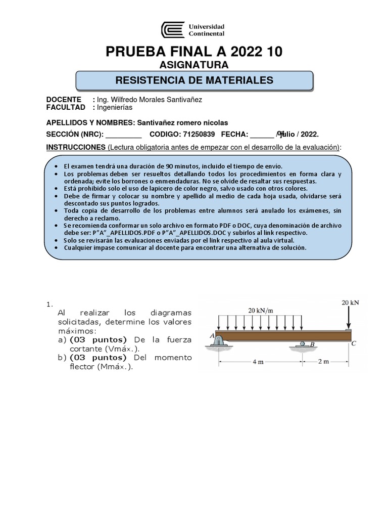Nicolas Isaac Santivañez Romero | PDF | Viga (Estructura) | Resistencia ...