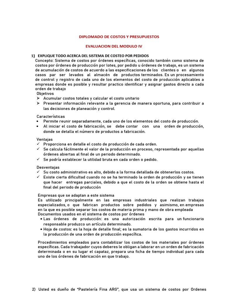 Evaluacion Modulo Iv | Descargar gratis PDF | Costo | Presupuesto