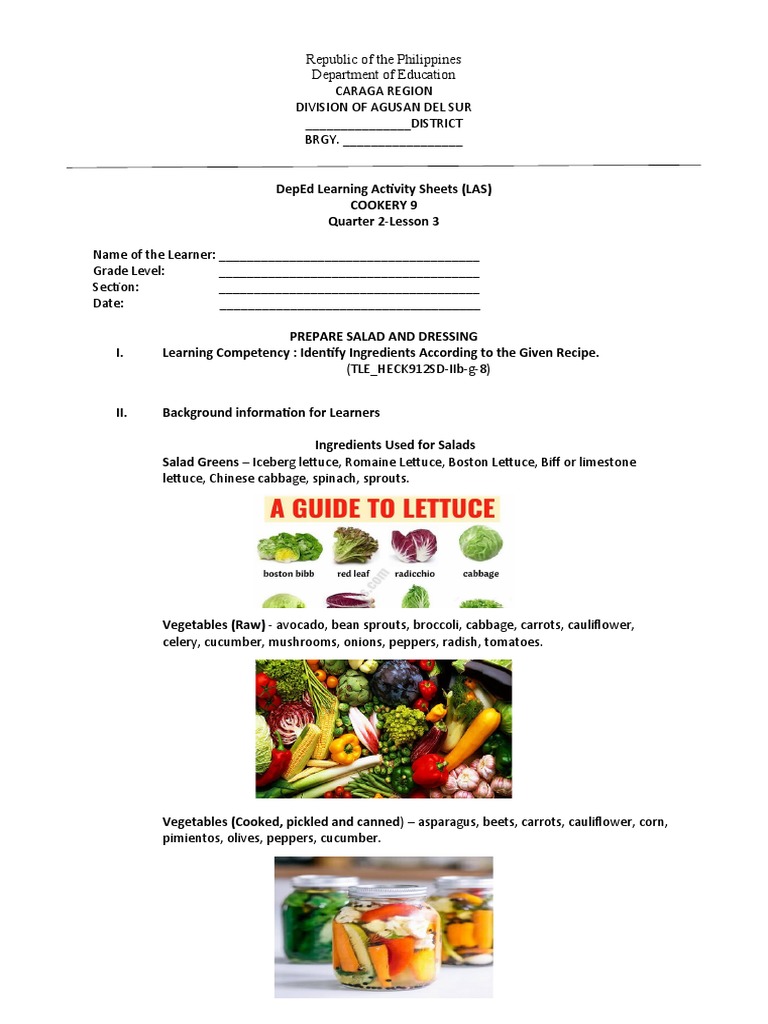 Cookery ACTIVITY SHEETS | PDF | Mayonnaise | Coleslaw