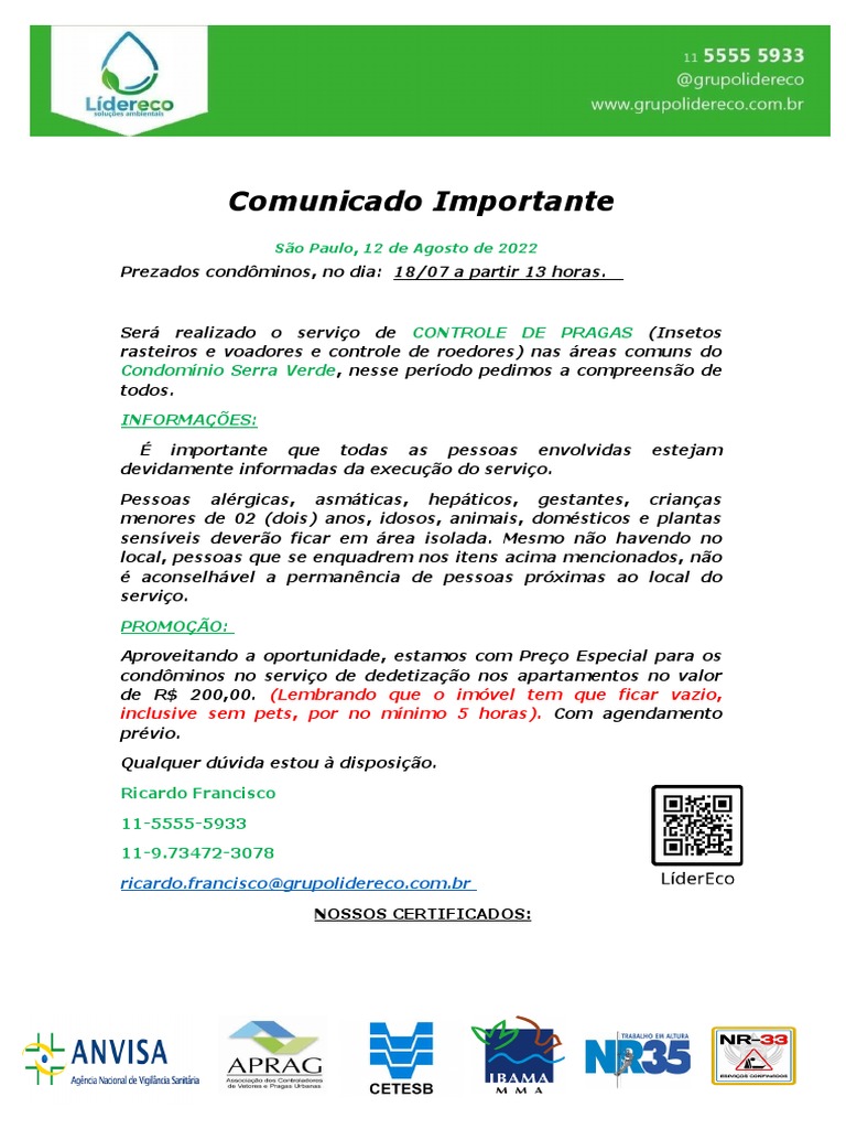Comunicado Importante Modelo | PDF