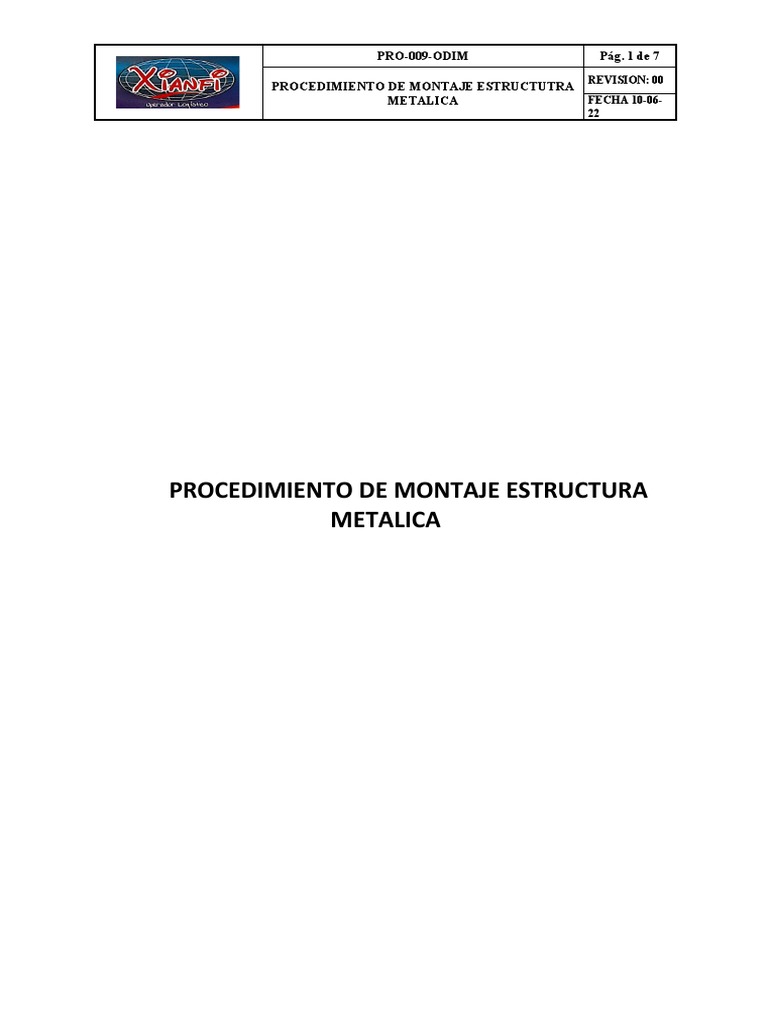 Pro-009 - Odim Procedimiento de Montaje de Estructura Metalica | Descargar gratis PDF ...