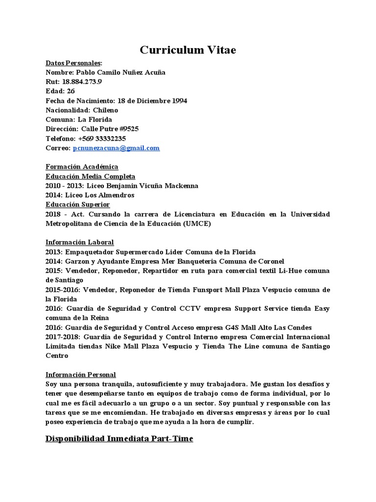 Curriculum Vitae Pablo Nuñez Acuña | PDF