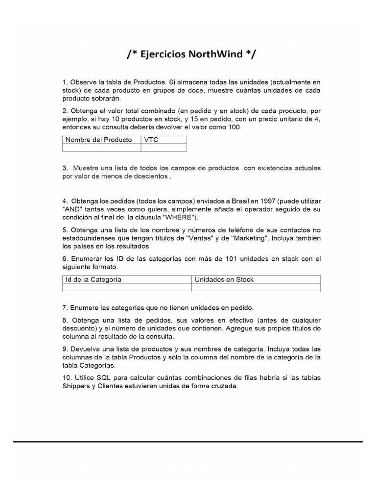 Sentencias SQL Northwind | PDF