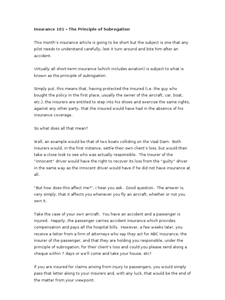 Insurance 101 - The Principle of Subrogation | PDF | Liability ...