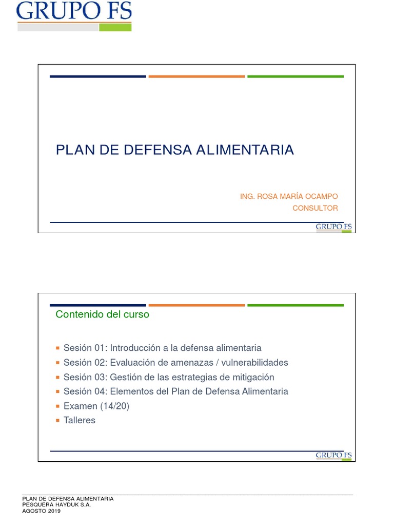 Plan de Defensa Alimentaria | PDF | Riesgo | Alimentos