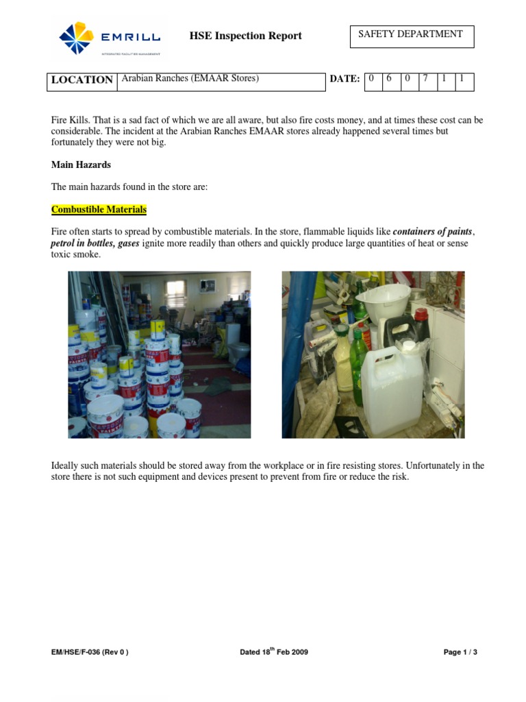 HSE Inspection Report EMAAR Stores | PDF | Flammability | Fires