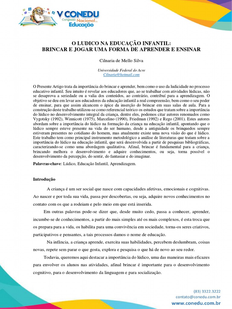 O Ludico Na Educação Infantil Brincar E Jogar Uma Forma De Aprender E