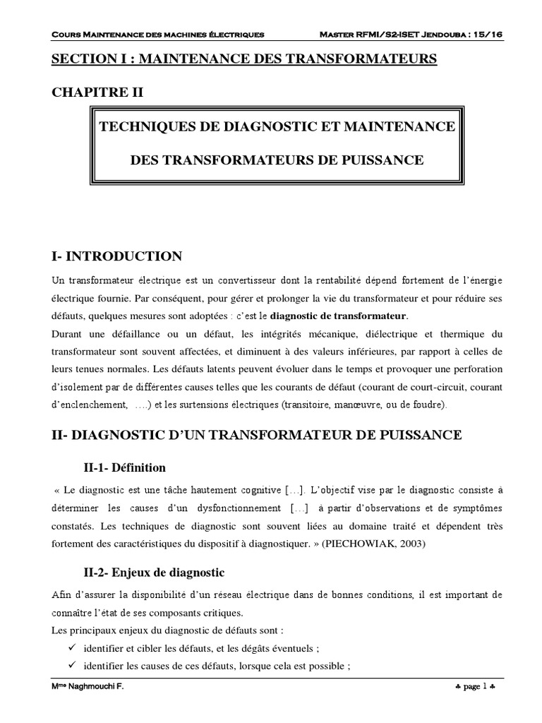 Diagnostic et maintenance des transformateurs | PDF | Transformateur ...