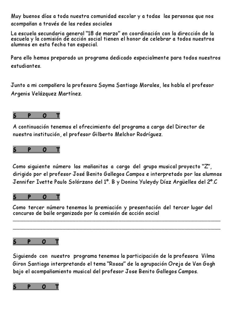 Programa Dia Del Estudiante | PDF