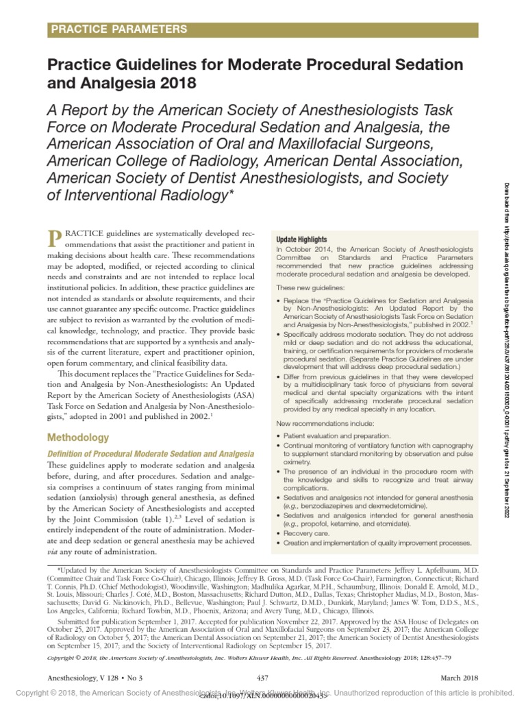 Practice Guidelines For Moderate Procedural Sedation and Analgesia 2018 ...