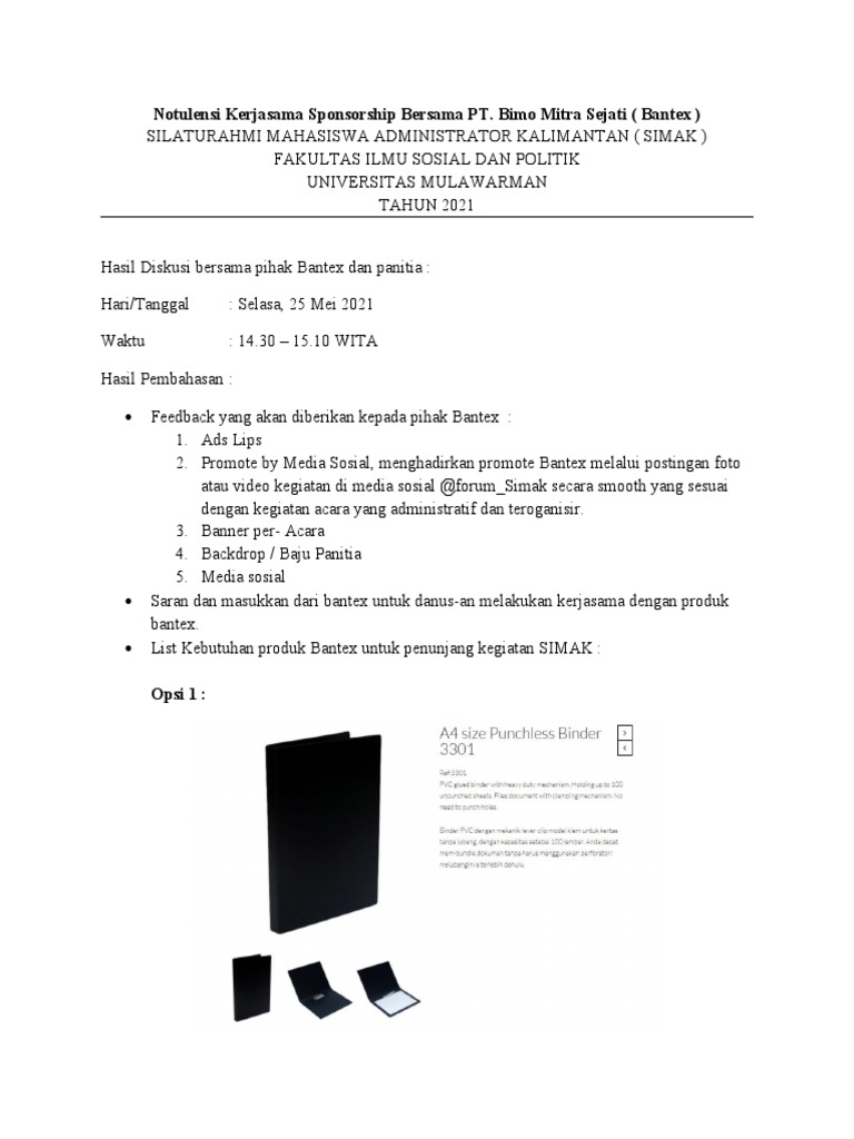 Kebutuhan Produk Kerjasama Bantex | PDF