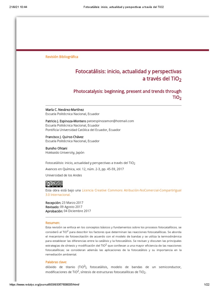 Fotocatálisis con TiO2: Fundamentos y Aplicaciones | PDF | Catálisis ...