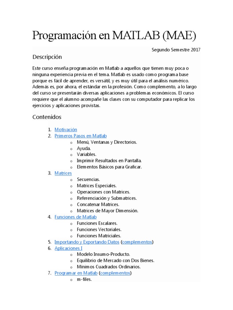 Programación en MATLAB | PDF | Análisis numérico | Matriz (Matemáticas)