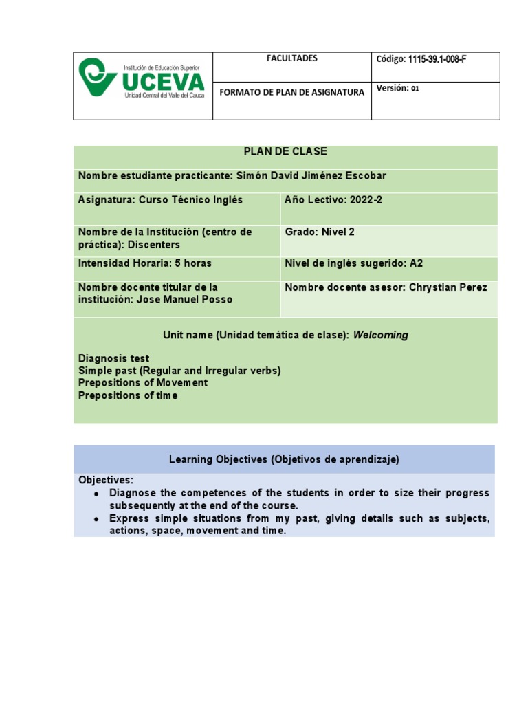 Formato Plan de Clase Tercera Semana | PDF