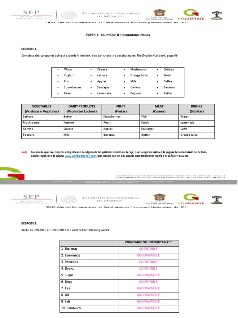 PAPER 1 (Countable Uncountable Nouns | PDF