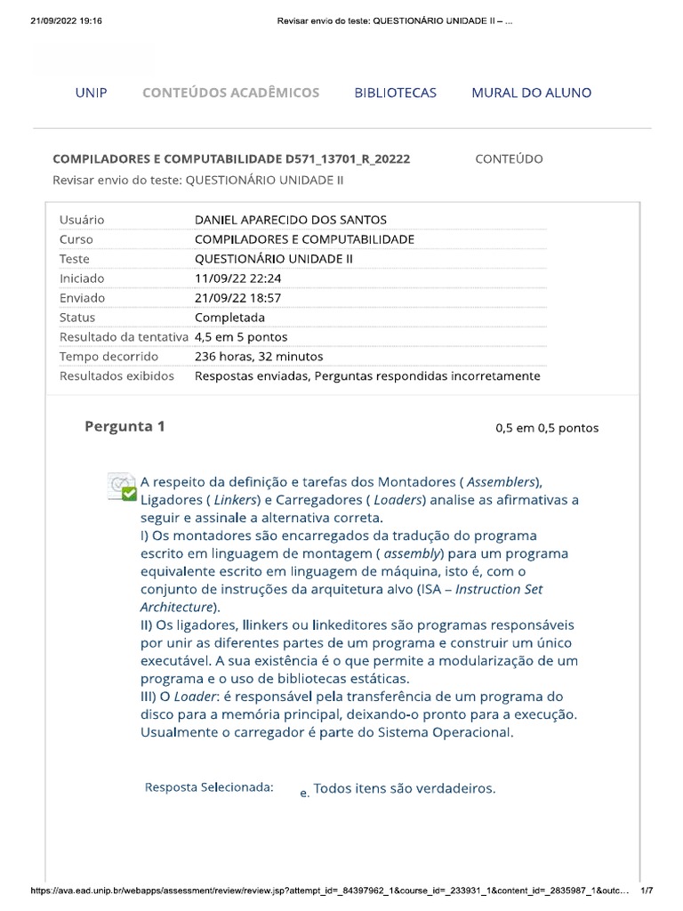 Questionario 2 Unip Ava UNIP | PDF