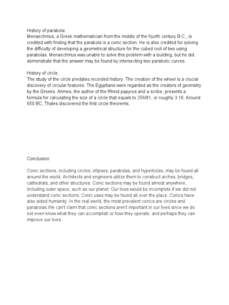 History Conclusion of Conic Sections | PDF