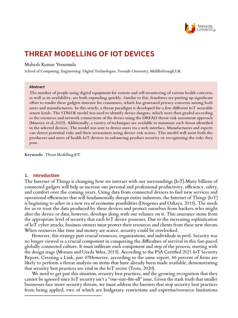 Threat Modelling of Iot Devices | PDF | Internet Of Things | Computer Security