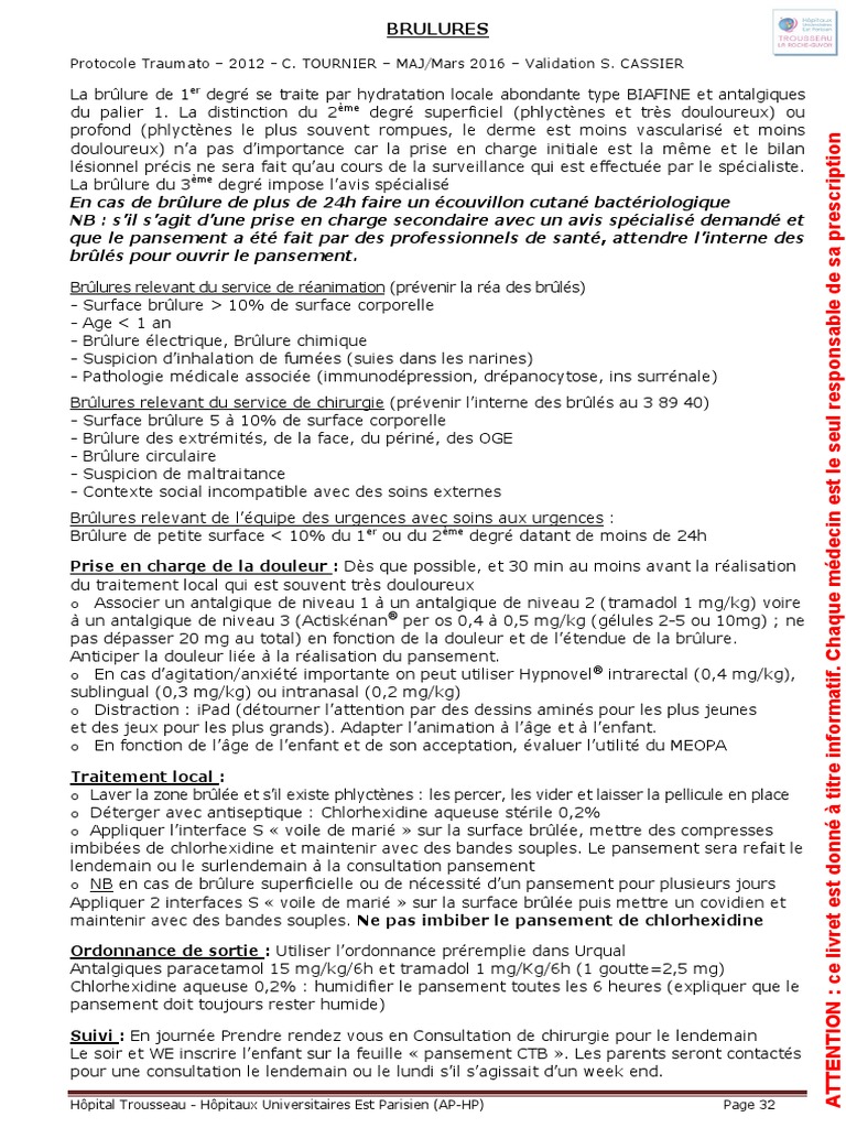 Protocole de prise en charge des brûlures | PDF | Brûlure | Médecine clinique