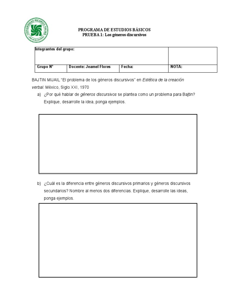 Prueba I Géneros Discursivos | PDF