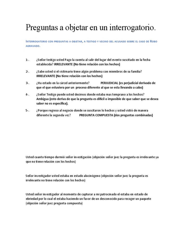 Preguntas A Objetar en Un Interrogatorio | PDF