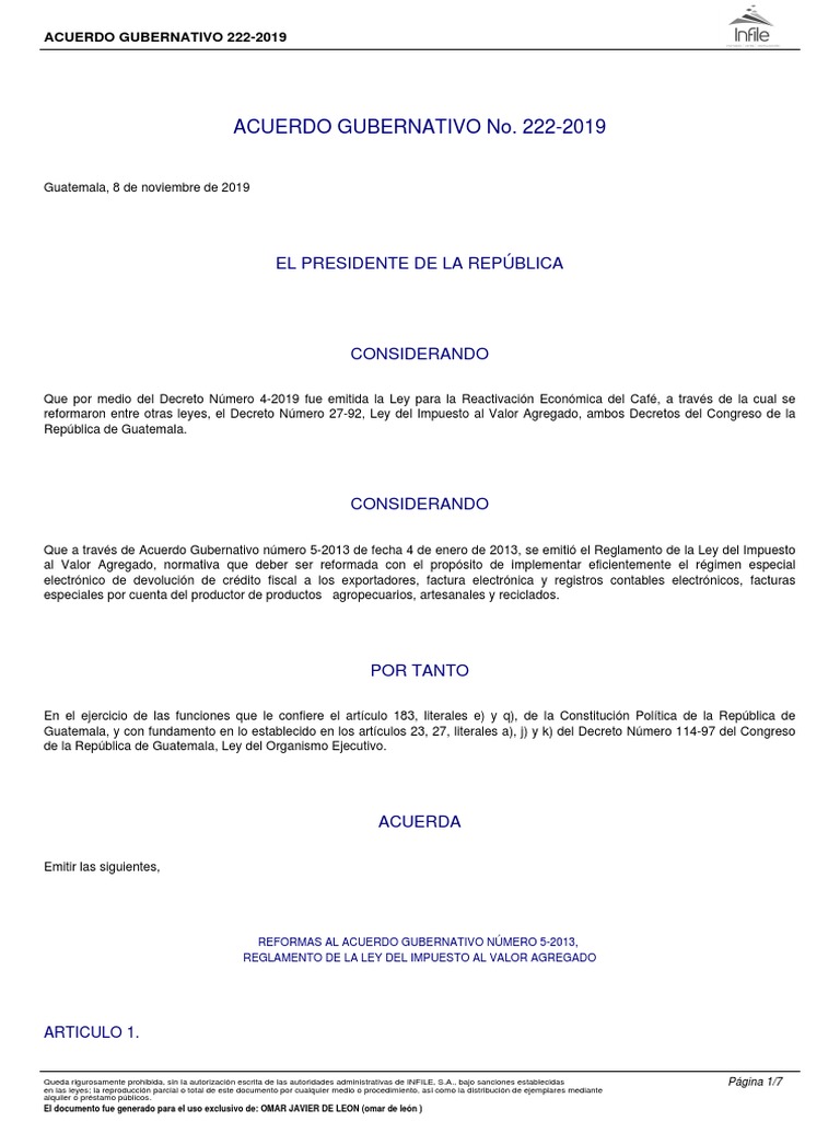 Acuerdo Gubernativo 222-2019 | PDF | Moneda | Gobierno