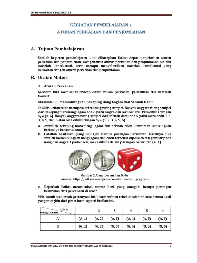 KB 1 (Aturan Penjumlahan Dan Perkalian) | PDF | Kajian Bahasa Asing