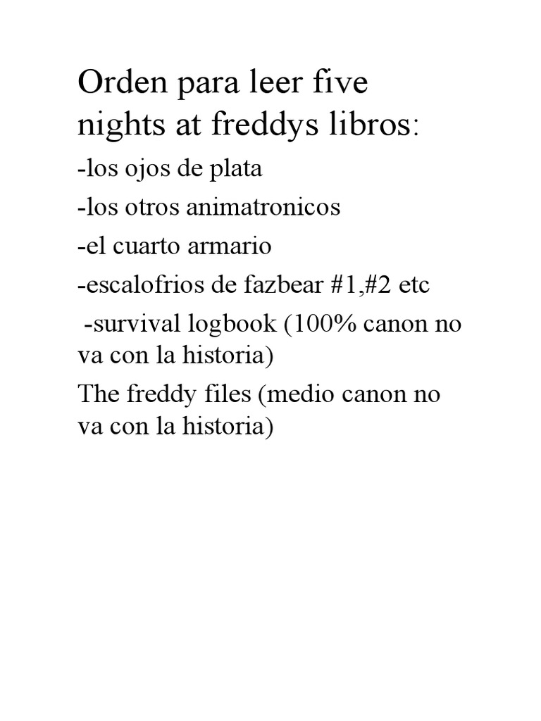 Orden para Leer Five Nights at Freddys Libros | PDF