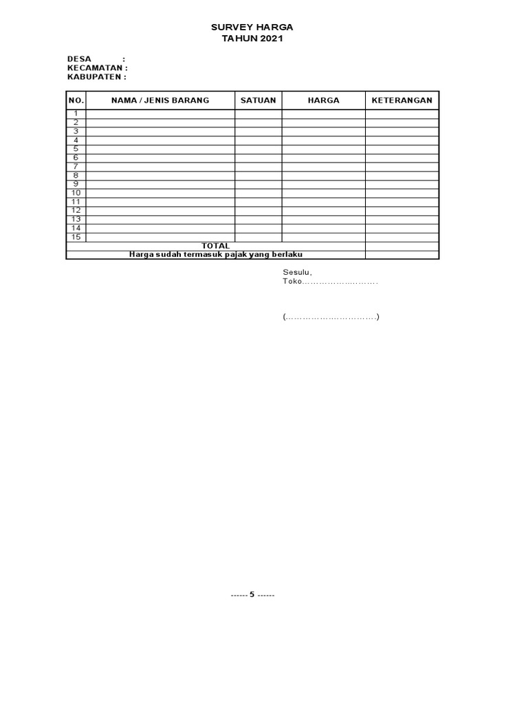 Form Survey Harga | PDF