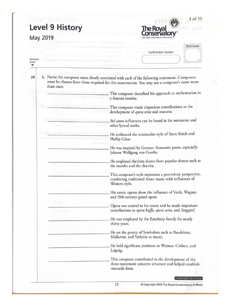 RCM Level 9 History May 2019 Test Paper | PDF