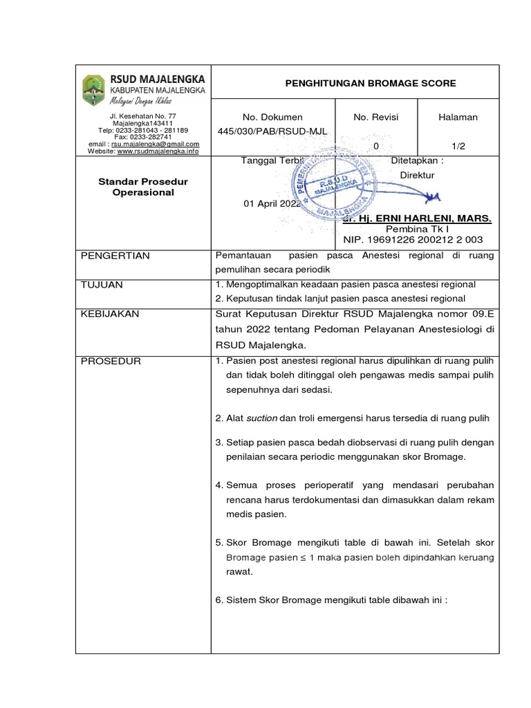 Penghitungan Skor Bromage Anestesi | PDF