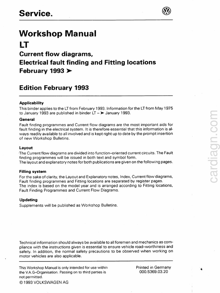 VW LT 1993 Workshop Electrical Manual | PDF