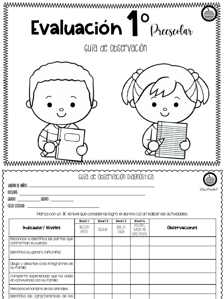 Evaluacion Diagnostica 1° Preescolar Miss Preeschool Pdf Educación 6033