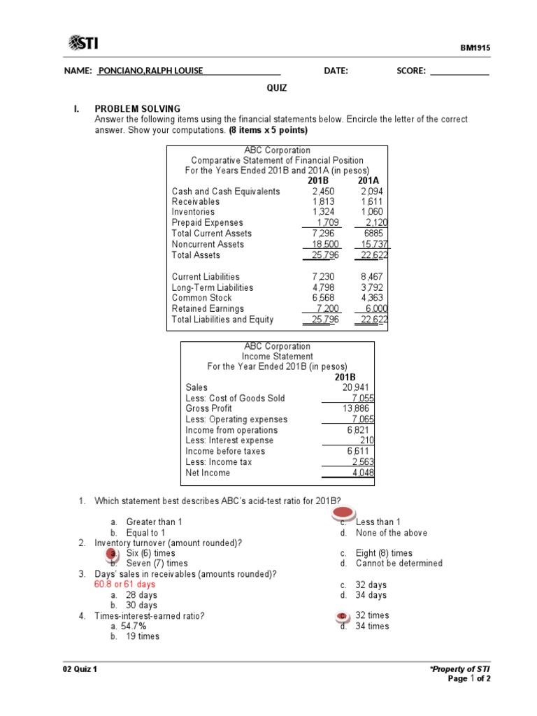 02 Quiz 1 Managerial Acctg | PDF | Income | Expense