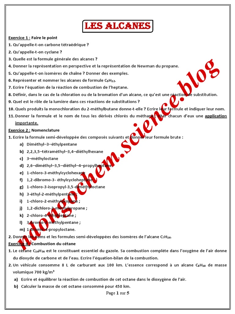 Combustion des Alcanes : Exercices Corrigés | PDF | Alcane | La combustion