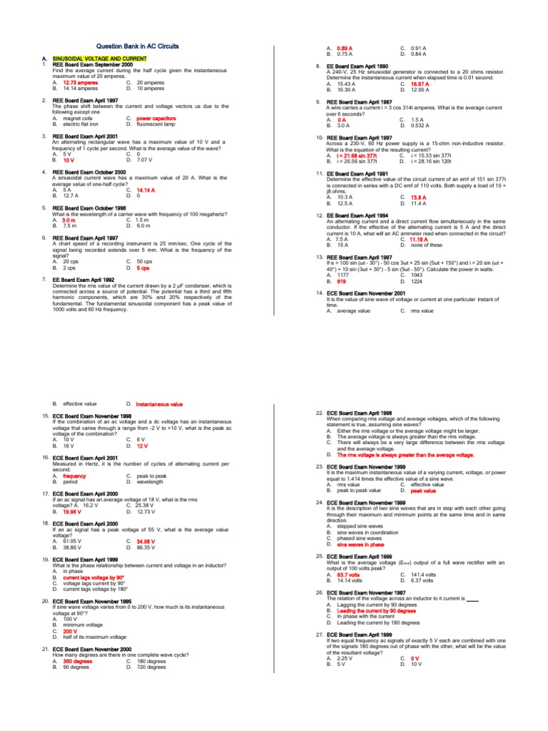 PDF Question Bank in Ac Circuits | PDF | Root Mean Square | Amplitude