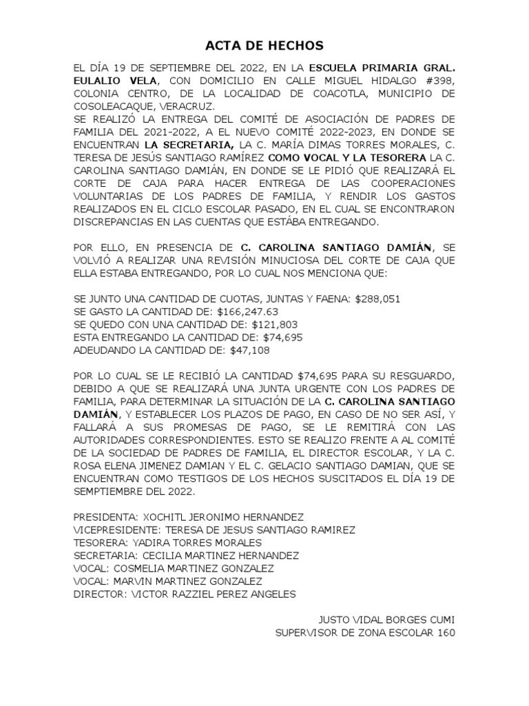 Acta de Hechos Super | PDF